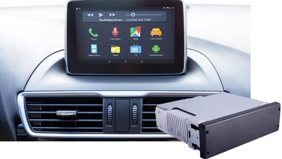 Connected car infotainment outside of the box in a simple box with ...